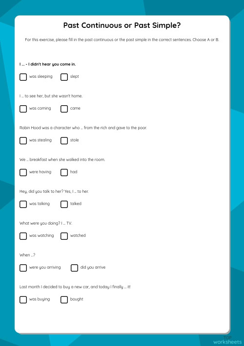 Past Continuous Interactive Worksheet Topworksheets - Iran Smarts