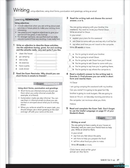 Close-Up A2 U4 Writing. Interactive worksheet | TopWorksheets