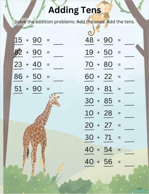 Adding Tens. Interactive worksheet | TopWorksheets