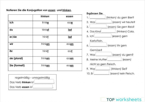 Essen und Trinken. Interaktives Arbeitsblatt | TopWorksheets