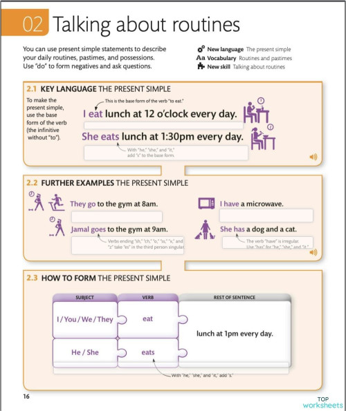 Talking about routines.. Interactive worksheet | TopWorksheets