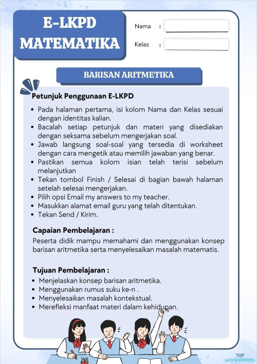 LKPD ELEKTRONIK (E-LKPD) BERBASIS PROBLEM SOLVING PADA MATERI BARISAN ARITMETIKA. Lembar kerja ...
