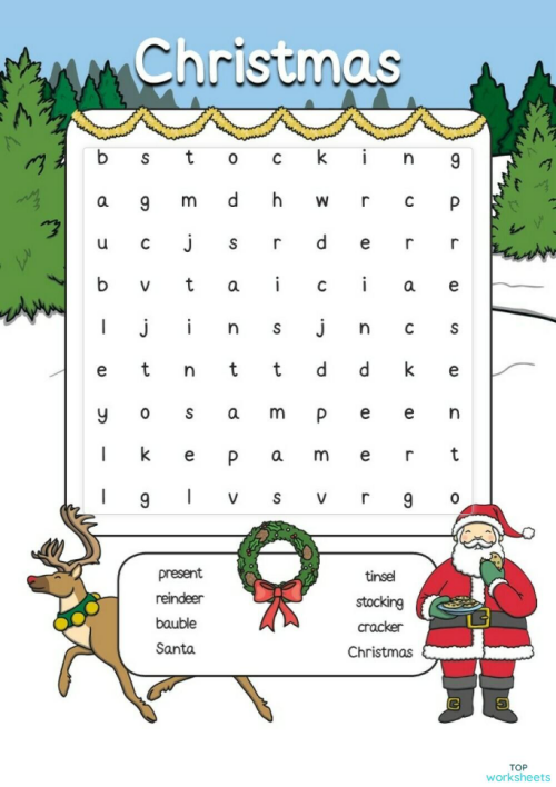 wordsearch Christmas 5 ใบงานเชิงโต้ตอบ | TopWorksheets