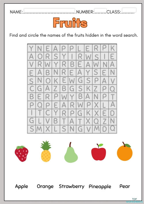 fruits find and circle ใบงานเชิงโต้ตอบ | TopWorksheets
