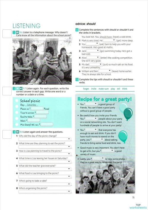 Listening comprehension: interactive worksheets and online exercises ...