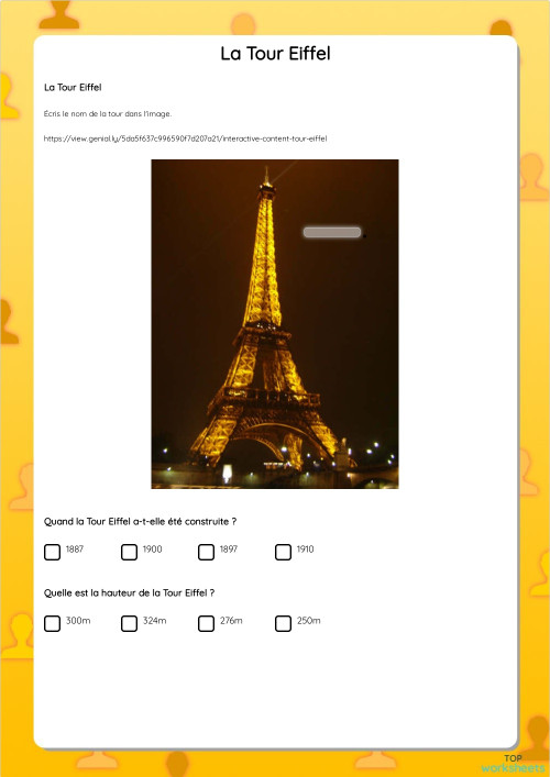 La Tour Eiffel. Fiche interactive | TopWorksheets