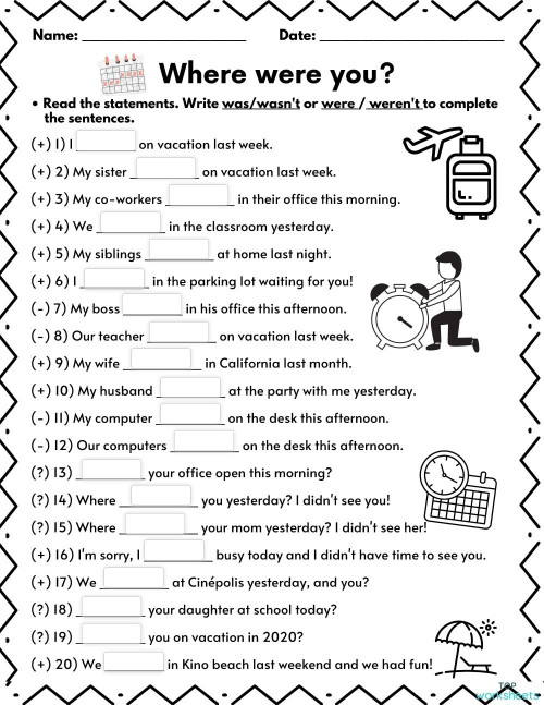 B - Where were you?. Interactive worksheet | TopWorksheets