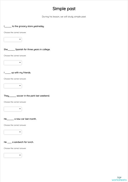 Simple past. Interactive worksheet | TopWorksheets