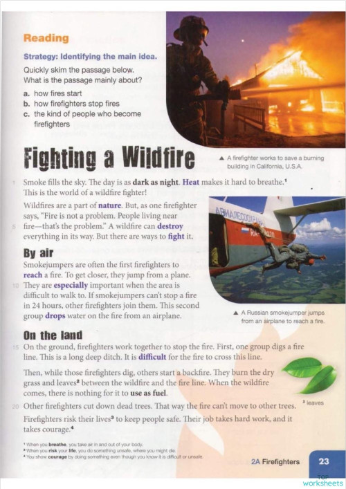fighter a wildfire. Interactive worksheet | TopWorksheets