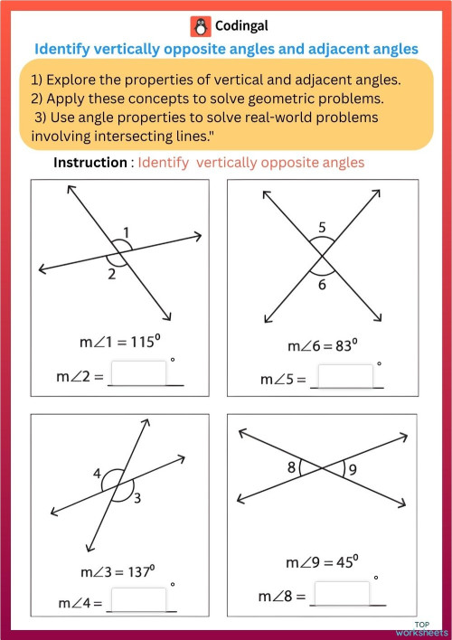 M_G06M09L44_WC01_Vertical_Opposite_and_Adjacent_Angles_1. Interactive worksheet | TopWorksheets