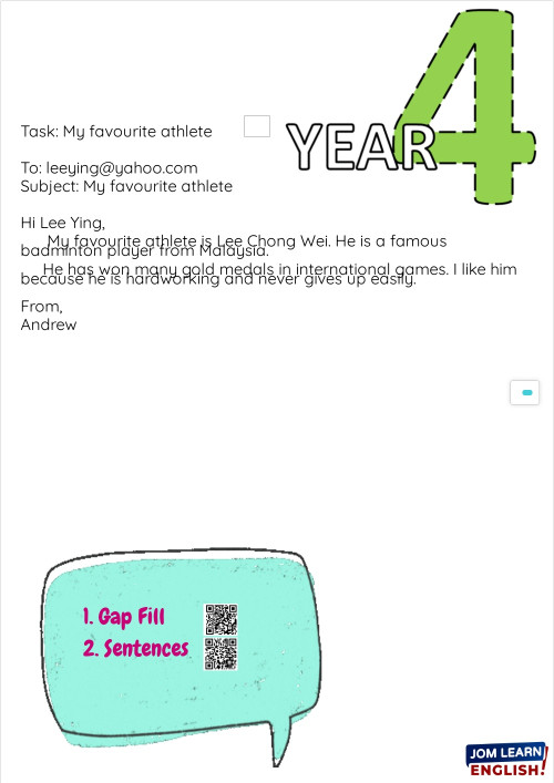 Year 4 Model Essays 2025 - My Favourite Athlete. Interactive worksheet ...