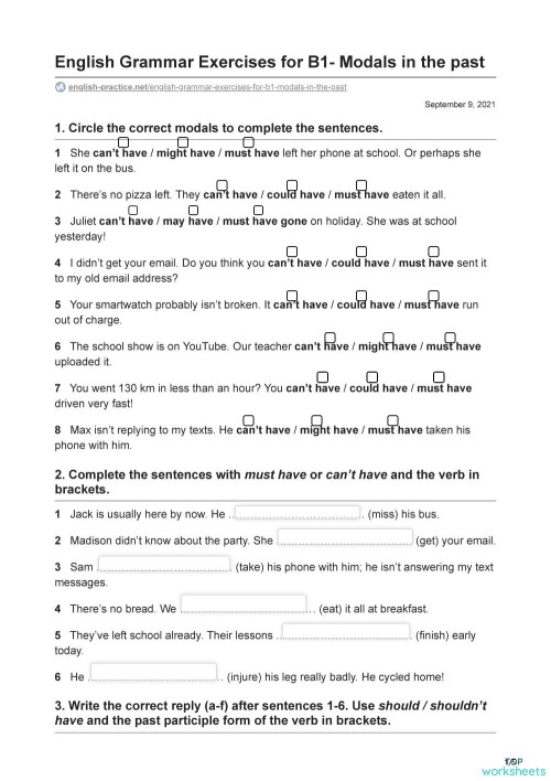 modals in the past. Interactive worksheet | TopWorksheets