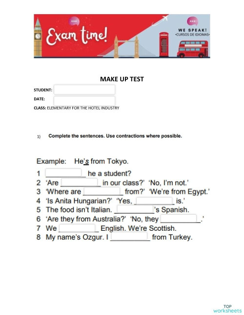 make up test elementary. Interactive worksheet | TopWorksheets