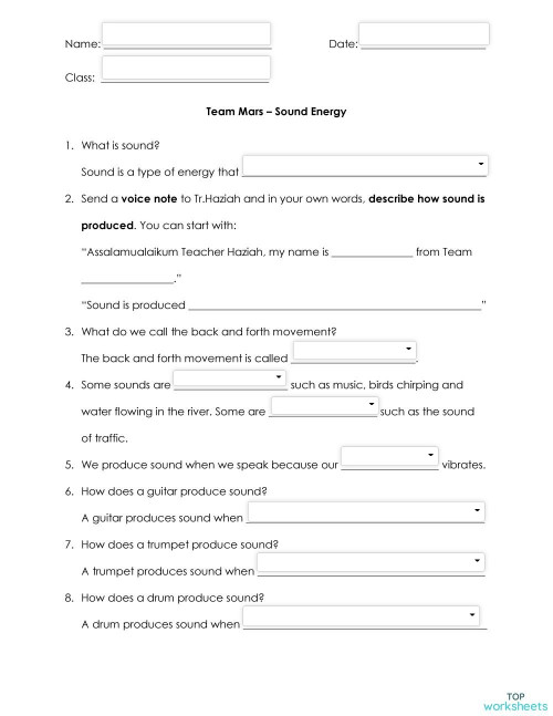 Team Mars | Sound Energy. Interactive worksheet | TopWorksheets