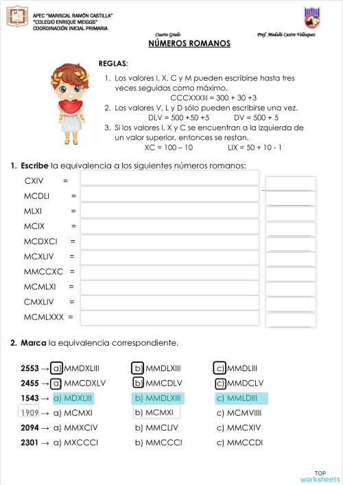 Números romanos: fichas interactivas y ejercicios online | TopWorksheets
