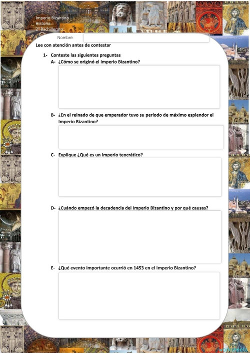 Imperio Bizantino. Ficha interactiva | TopWorksheets