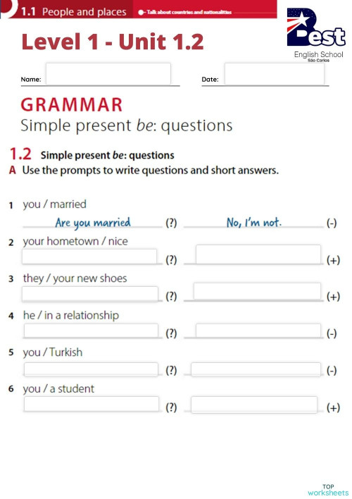 Level 1 - Unit 1.2 - Grammar 3. Interactive worksheet | TopWorksheets