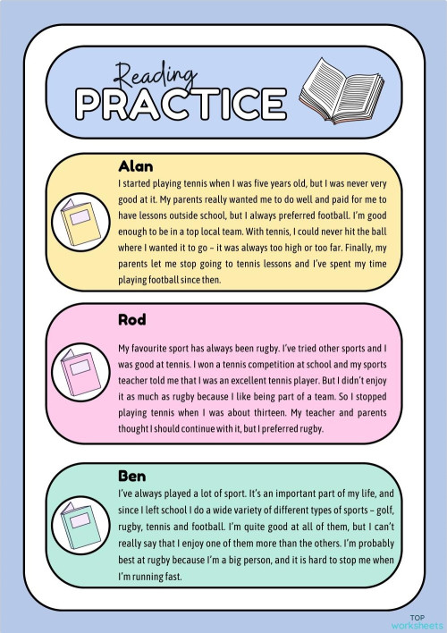 PRACTICE READING - SPORTS. Interactive worksheet | TopWorksheets