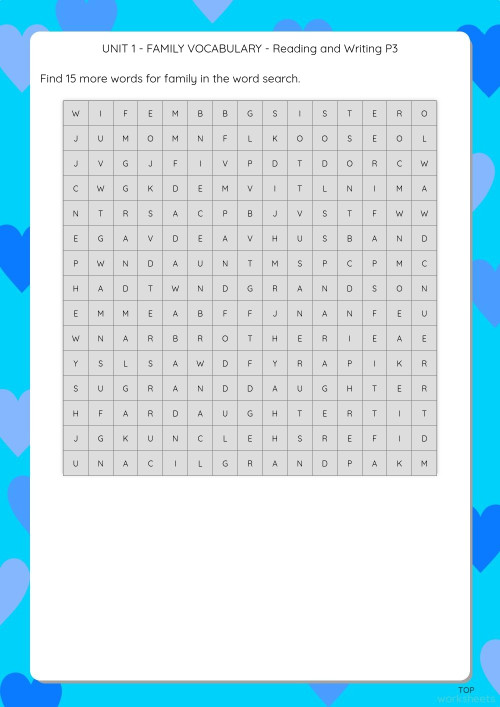 UNIT 1 - FAMILY VOCABULARY - Reading and Writing P3. Interactive ...