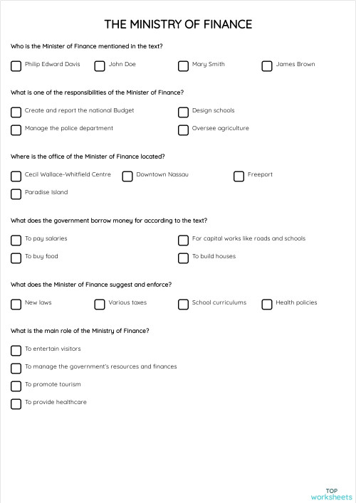 THE MINISTRY OF FINANCE. Interactive worksheet | TopWorksheets