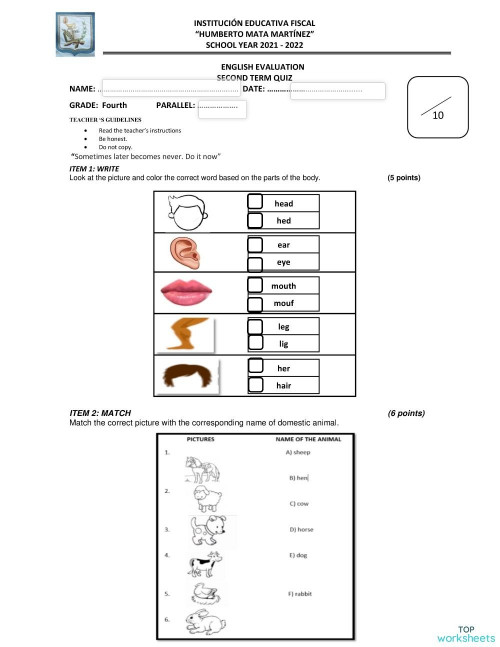 FOURTH GRADE EXAM. Interactive worksheet | TopWorksheets