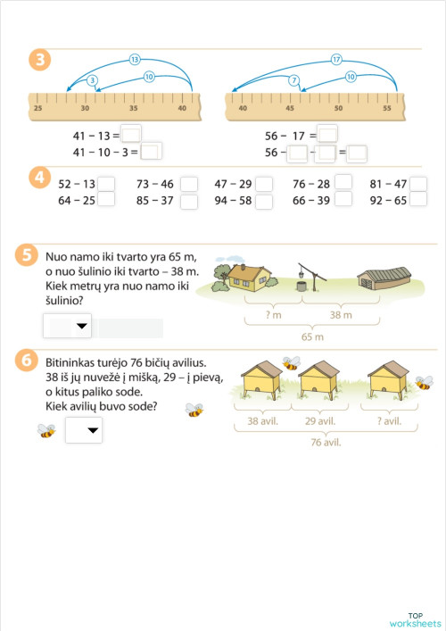 Sudėties ir atimties veiksmai iki 100. Interactive worksheet | TopWorksheets