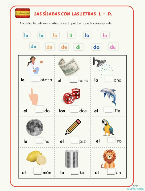 LAS SÍLABAS CON LAS LETRAS L - D. Ficha interactiva | TopWorksheets