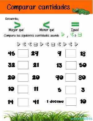 Mayor, menor o igual - Números. Ficha interactiva | TopWorksheets