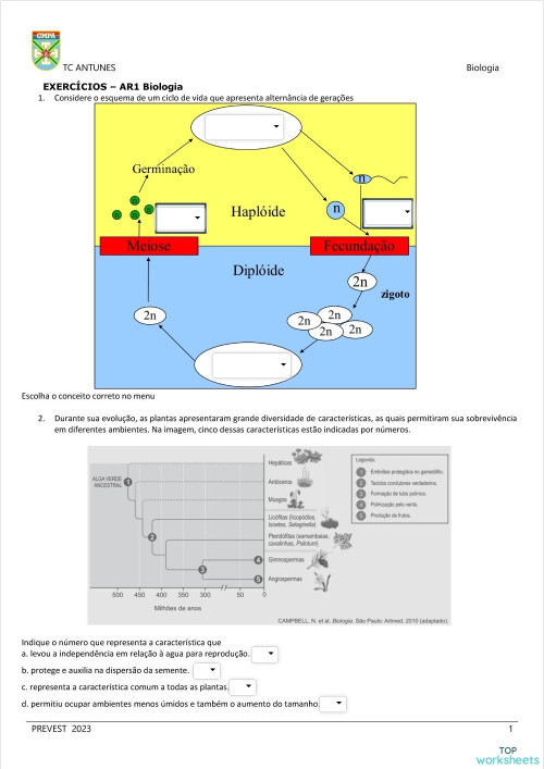 AR1_Biologia24_CAUNI (Copiado). Ficha interativa | TopWorksheets