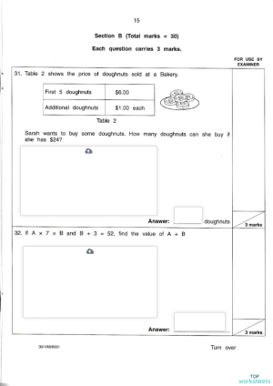 2016 PSR MATHS PAPER 1 PART 3. Interactive worksheet | TopWorksheets
