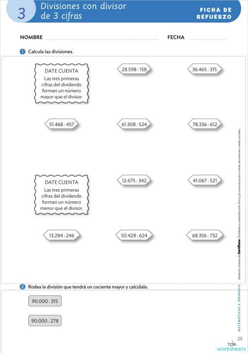 Divisiones de una cifra. Ficha interactiva | TopWorksheets