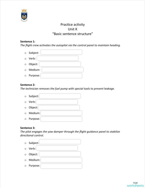 Practice activity Unit k Basic sentence structure. Ficha interactiva ...
