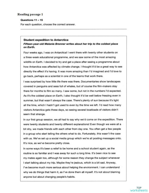 PET reading -Part 3.1. Interactive worksheet | TopWorksheets