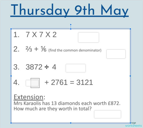 5 A Day 9th May. Interactive worksheet | TopWorksheets
