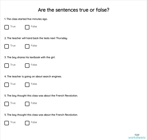 Are the sentences true or false?. Interactive worksheet | TopWorksheets