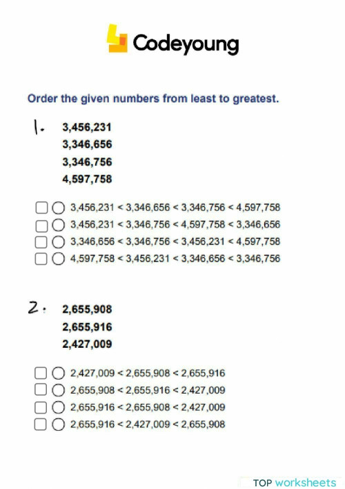 Comparing and Ordering 10-Digit Numbers Concept HW. Interactive ...