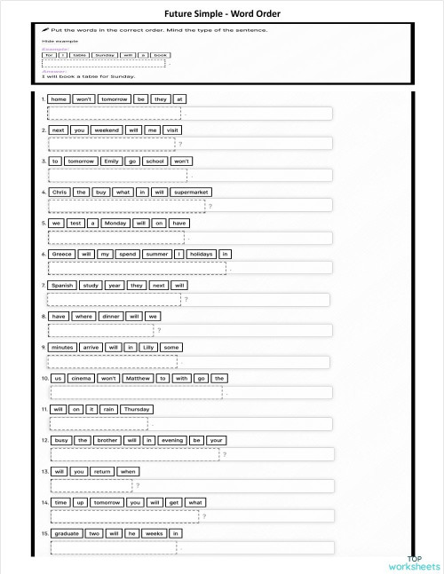 Word Order - Future Simple. Interactive worksheet | TopWorksheets