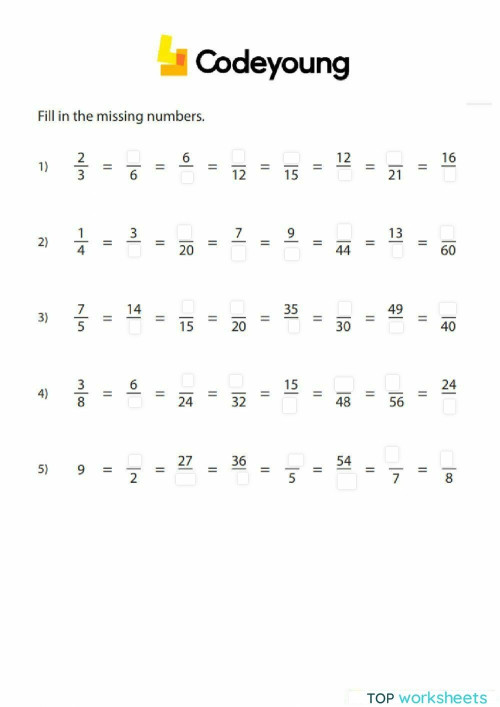 Equivalent Fractions Advanced. Interactive worksheet | TopWorksheets