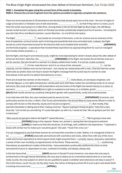 blue origin. Interactive worksheet | TopWorksheets
