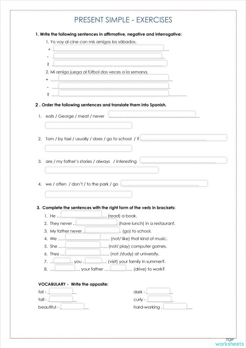 1A. PRESENT SIMPLE_ exercises 1. Interactive worksheet | TopWorksheets
