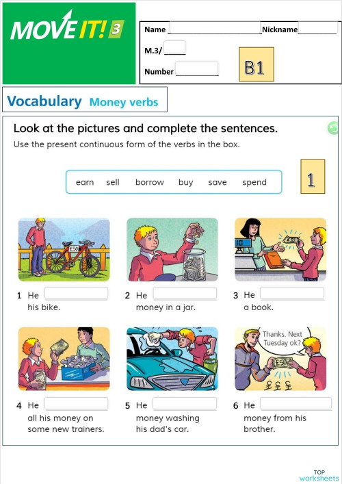 B1 Money Verb 2. Interactive worksheet | TopWorksheets