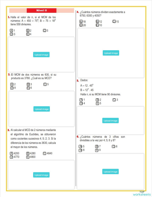 MCM - MCD: fichas interactivas y ejercicios online | TopWorksheets