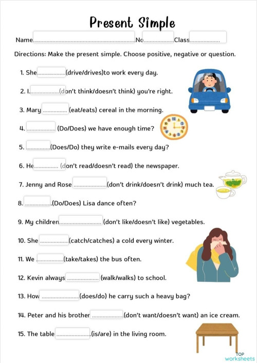 Present Simple ใบงานเชิงโต้ตอบ | TopWorksheets