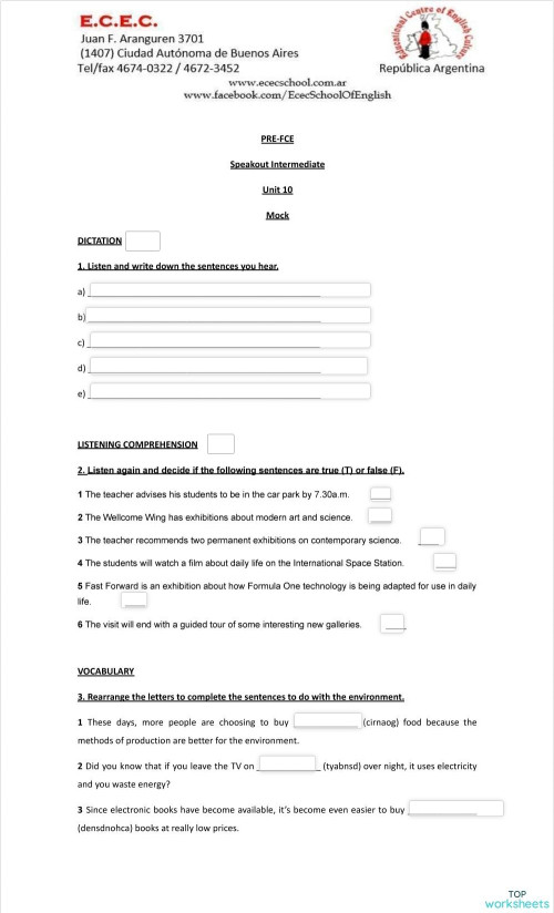 MOCK UNIT 10 PRE FCE. Interactive worksheet | TopWorksheets