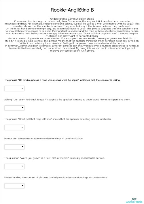 T/F exercise: interactive worksheets and online exercises | TopWorksheets