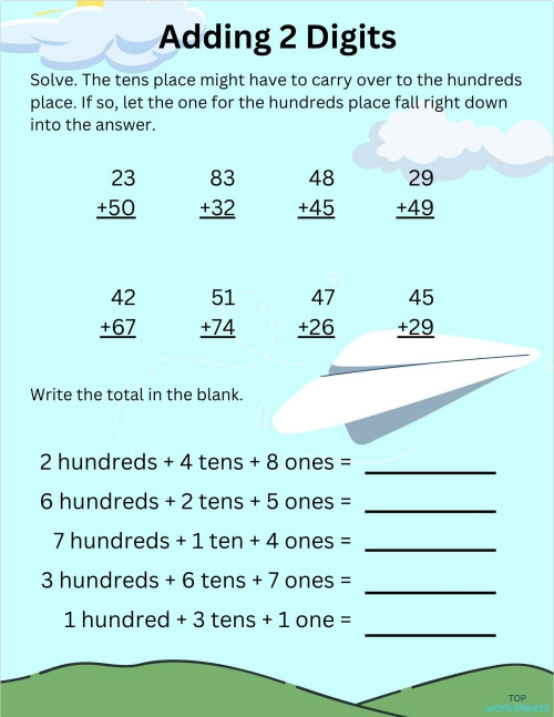 Adding 2 Digits. Interactive worksheet | TopWorksheets