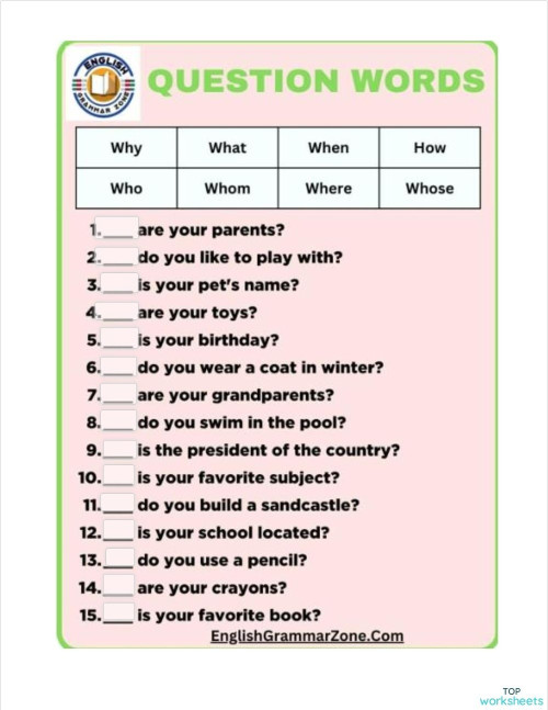 wh questions. Interactive worksheet | TopWorksheets