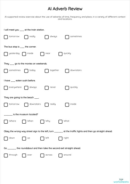 AI Adverb Review. Interactive worksheet | TopWorksheets