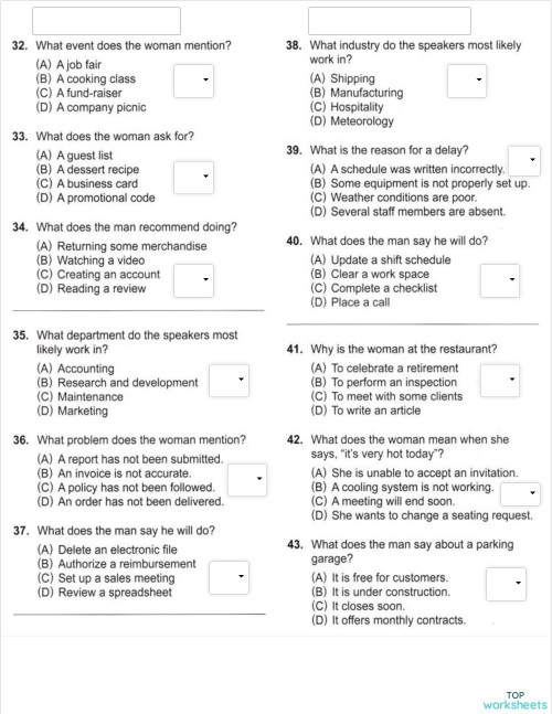 TOEIC LISTENING T1 - P3. Interactive worksheet | TopWorksheets