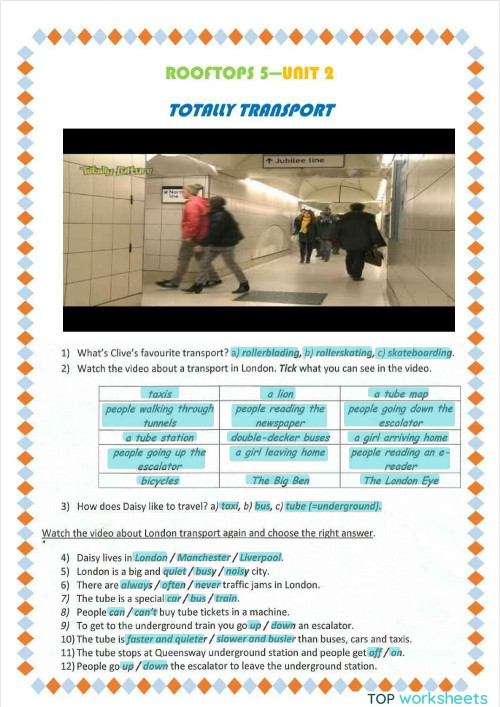 Totally Transport - Rooftops 5 - Unit 2. Interactive worksheet | TopWorksheets